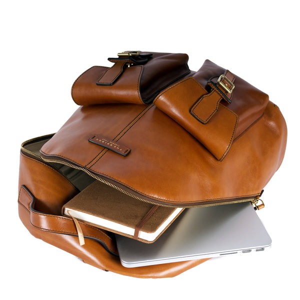 The Bridge Bags - Leather Tan Rucksack at Douglas Attire - Douglas-Brown